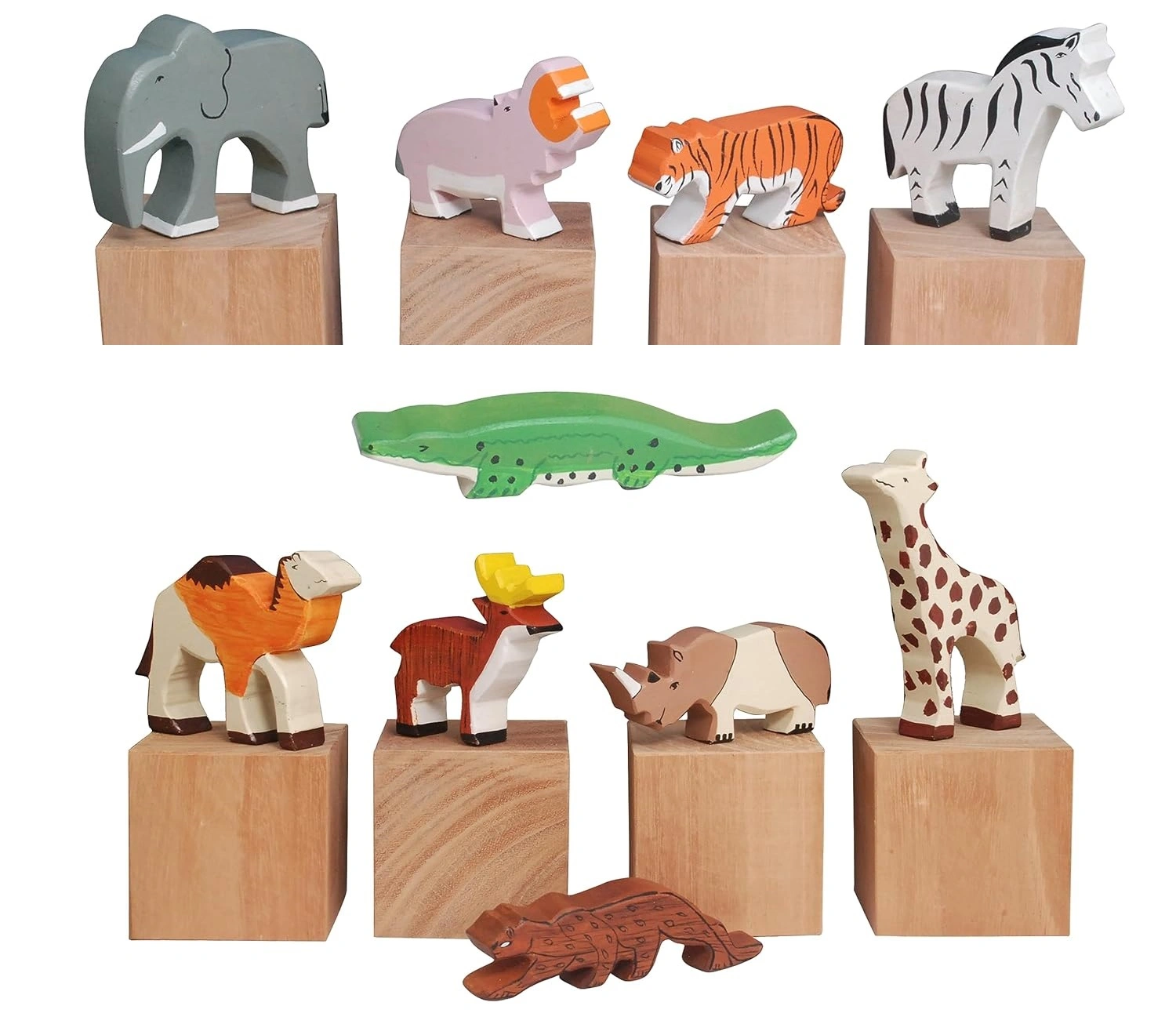 Channapatna Wooden Wild & Forest Animals Toy – 10-Piece Balancing ...