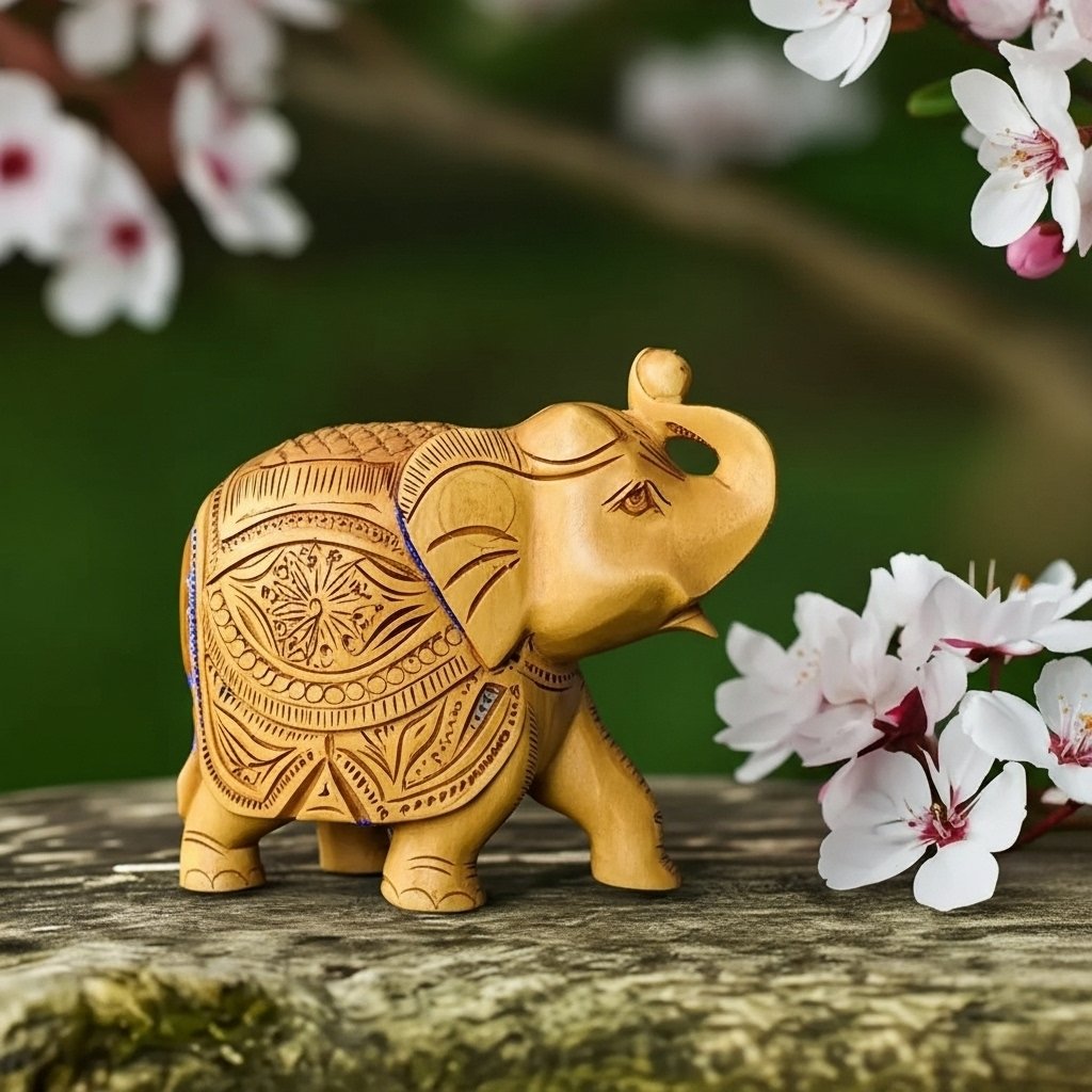 Indian Wooden Elephant Showpiece – Handcrafted 5-Inch Art Collectible