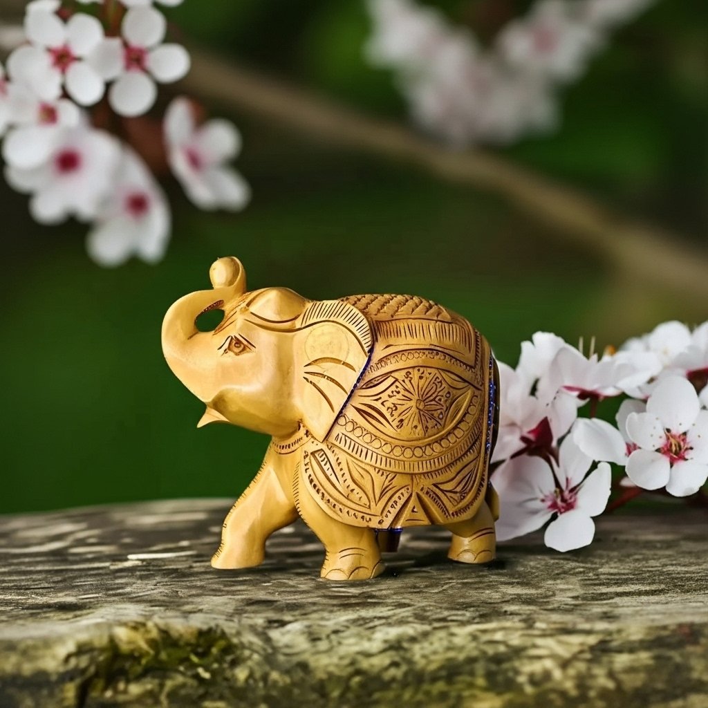 Indian Wooden Elephant Showpiece – Handcrafted 5-Inch Art Collectible